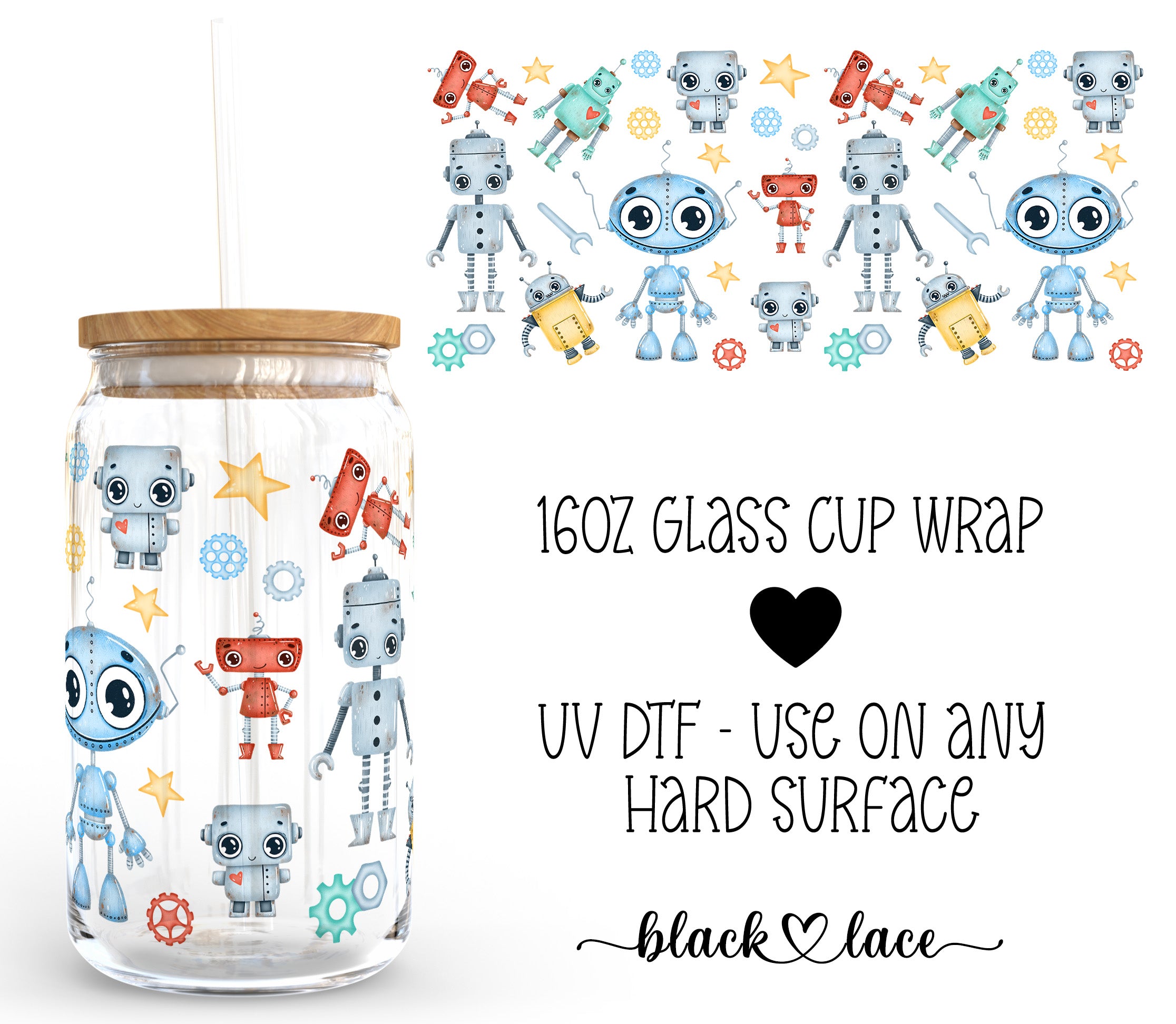 Robots ~16oz cup wrap – Blush Print Co