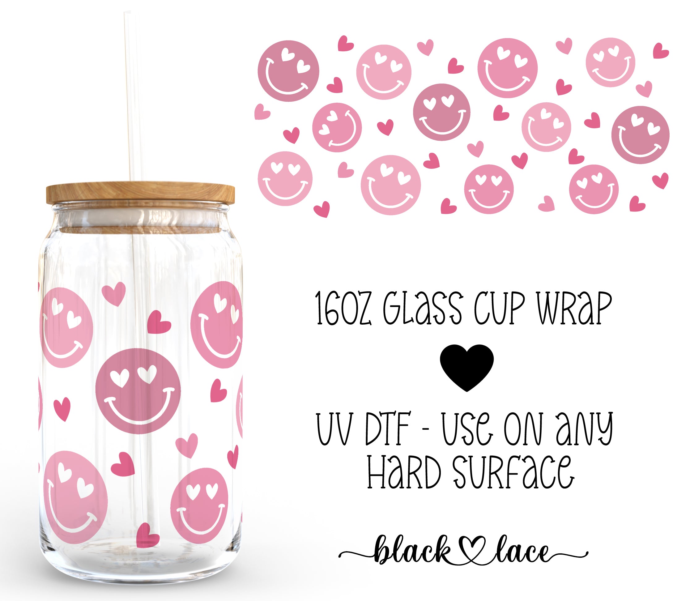 Smiley Face Pink ~16oz cup wrap – Blush Print Co